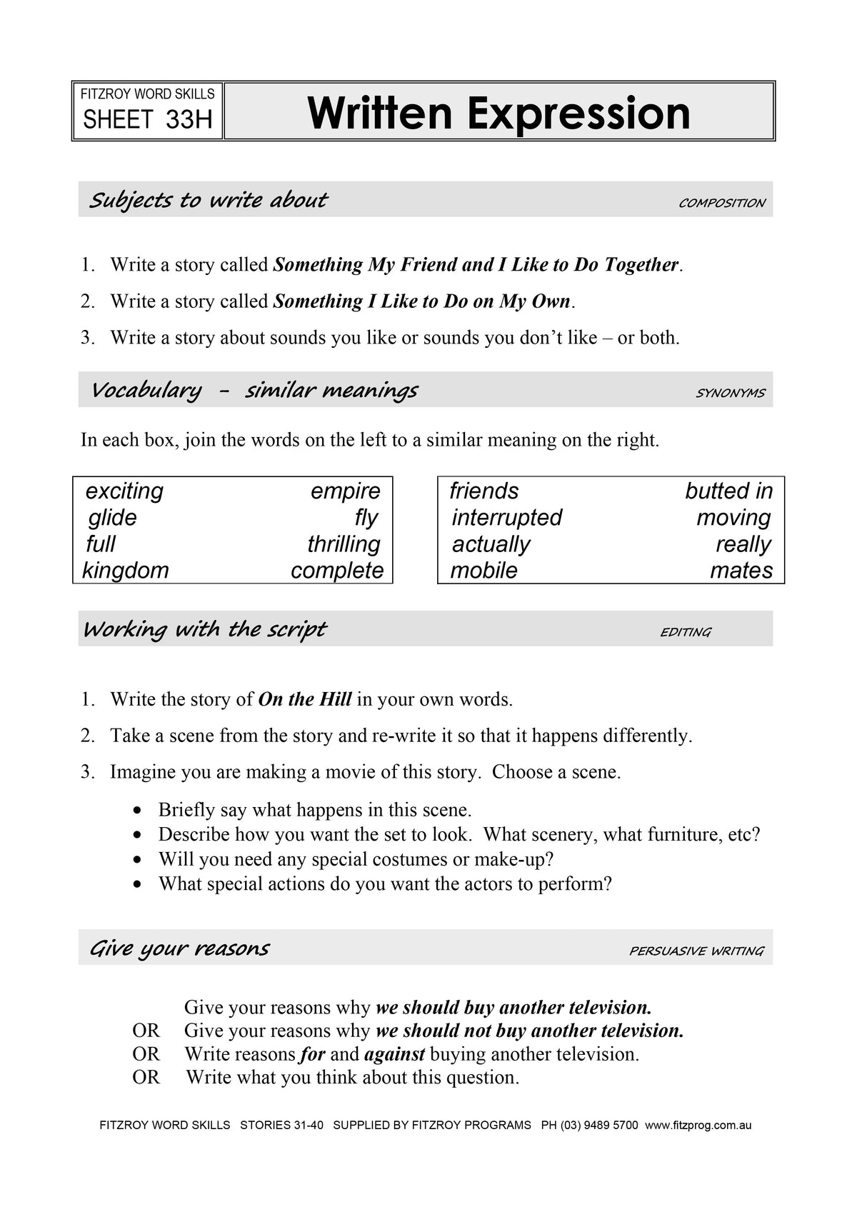 Fitzroy Free Sampler of Readers, Word Skills, and Maths worksheets ...