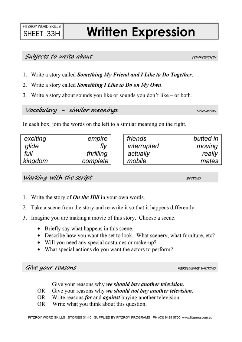 Fitzroy Free Sampler of Readers, Word Skills, and Maths worksheets ...