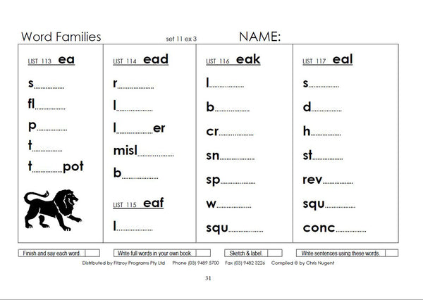 Fitzroy Word Families B. Spelling patterns for grades 2-6 - Fitzroy Readers