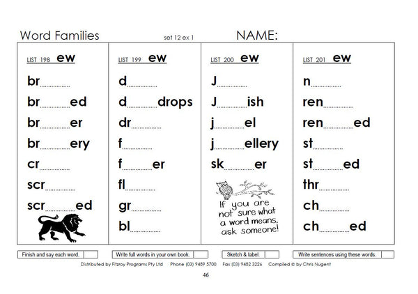 Fitzroy Word Families B. Spelling patterns for grades 2-6 - Fitzroy Readers
